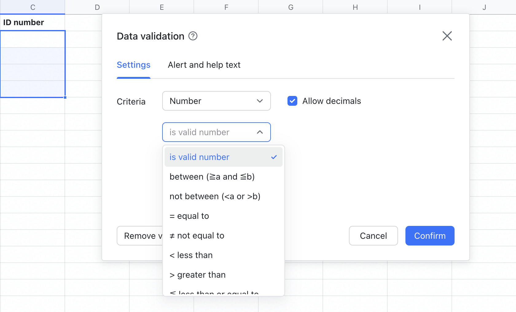 Use data validation in Sheets