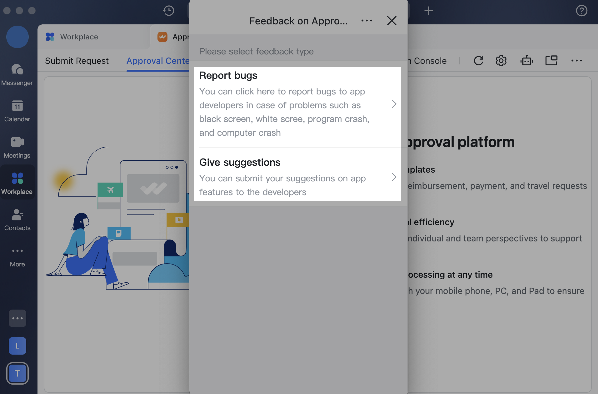 Provide feedback about your experience with a Workplace app