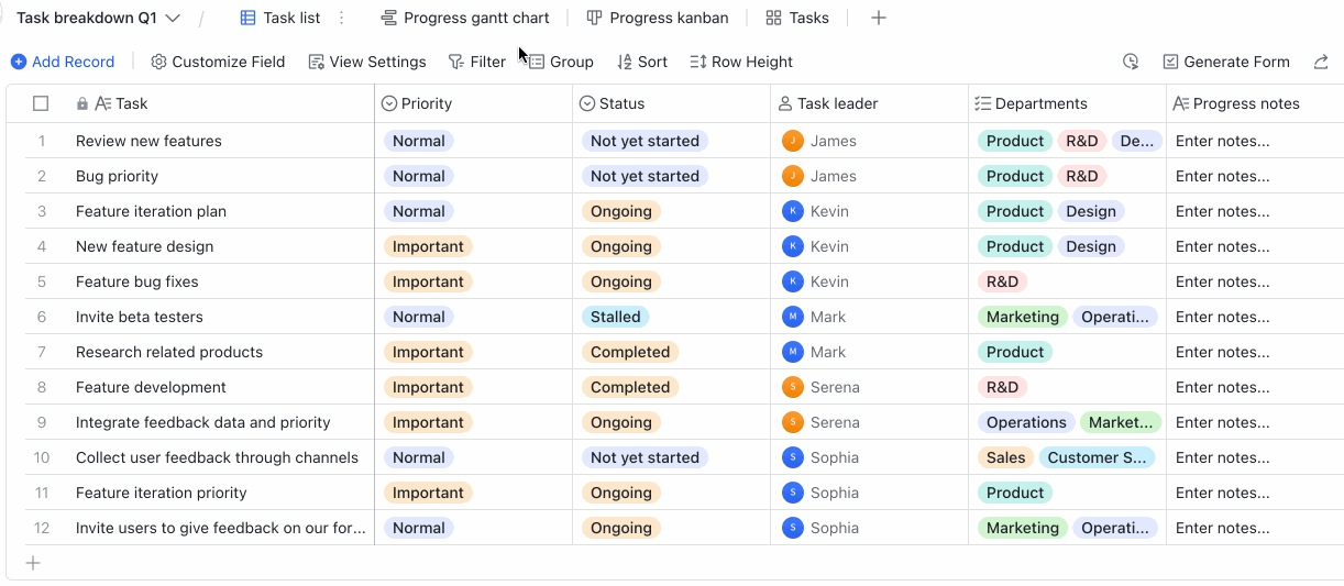Use groups and filters in Base