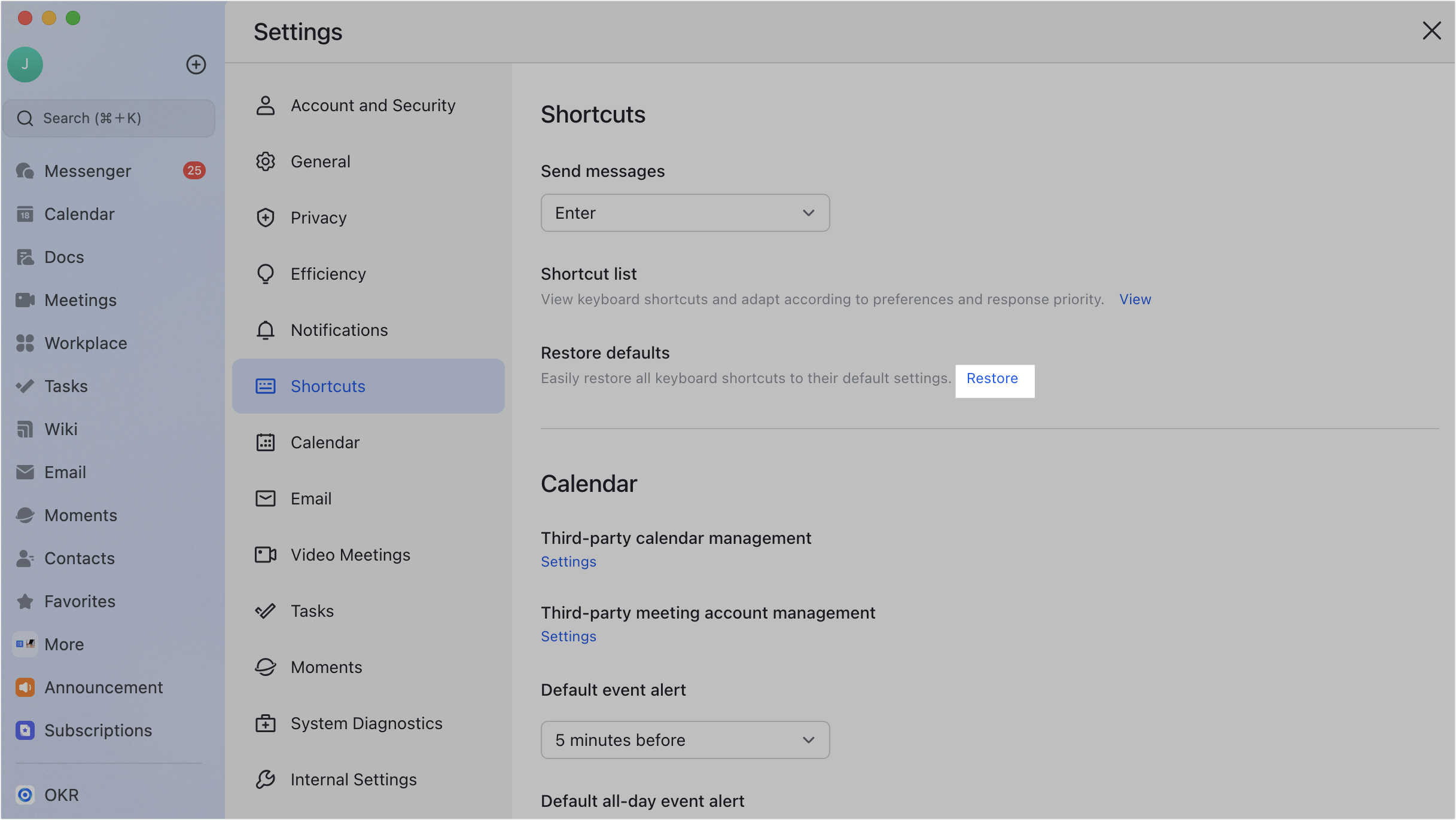 Use keyboard shortcuts in the Lark desktop app