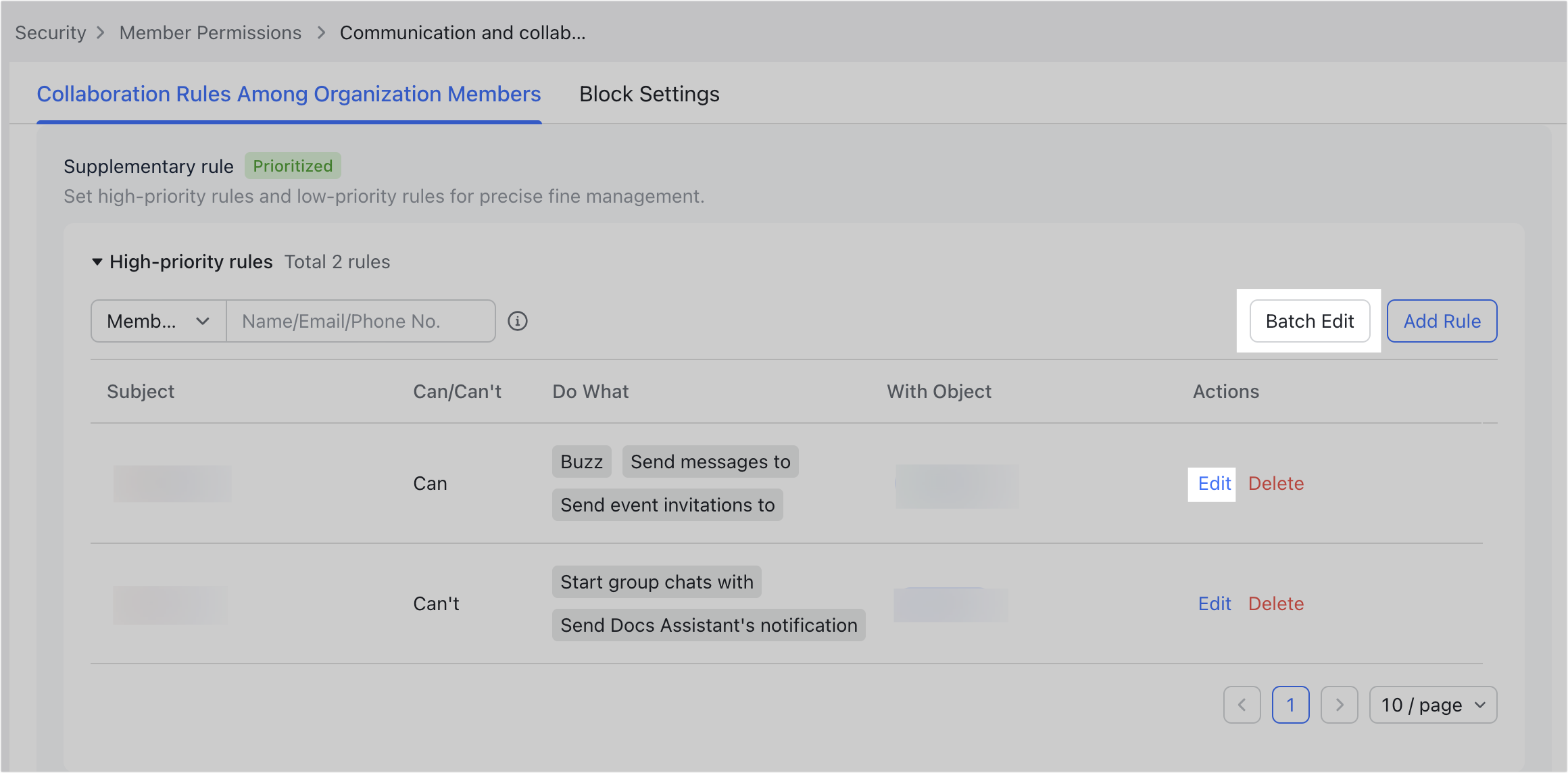 Admin | Manage member communication and collaboration permissions