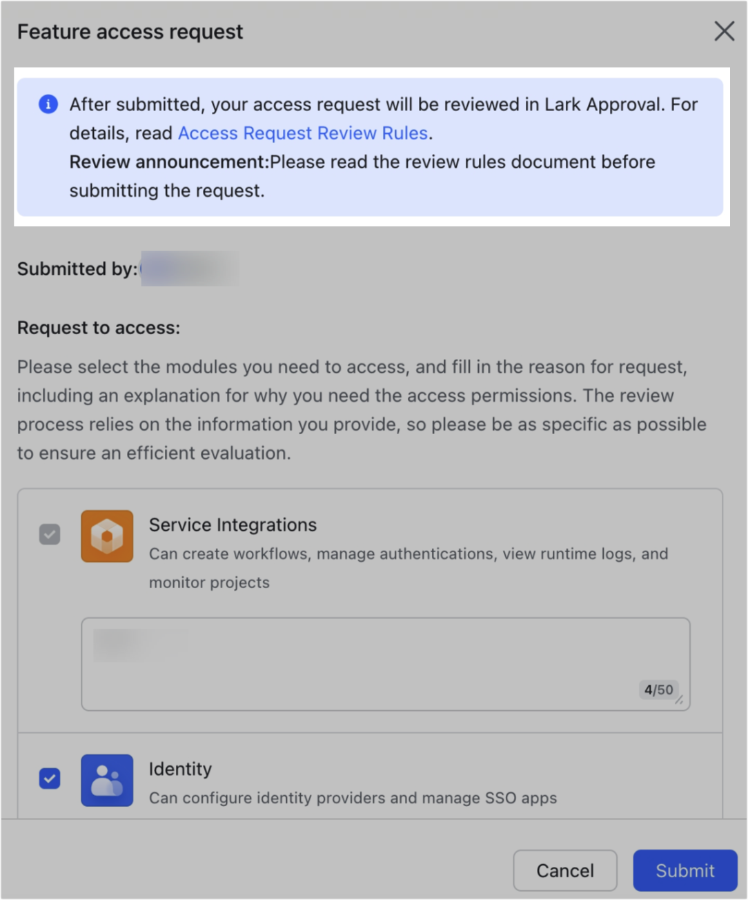 Manage user permission requests