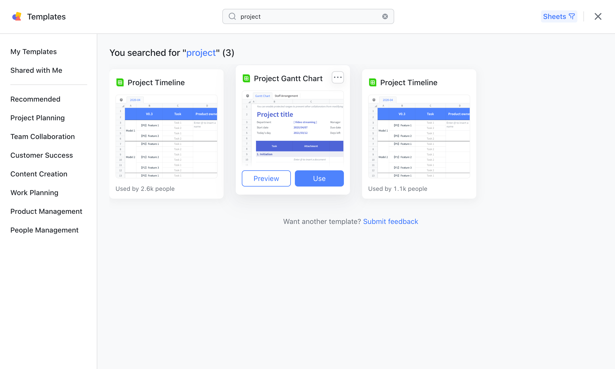 Use Sheets templates to manage your projects