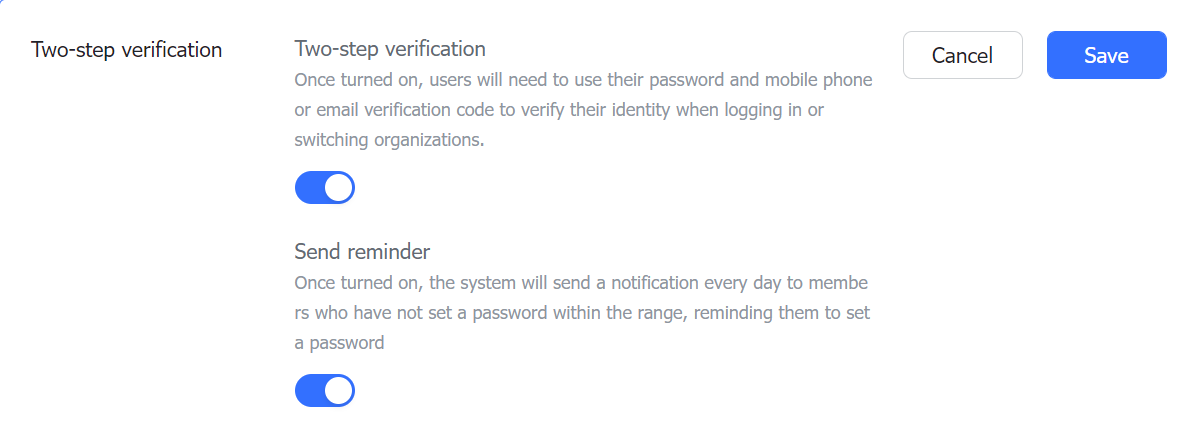 Admin | Turn on two-step verification for organization members