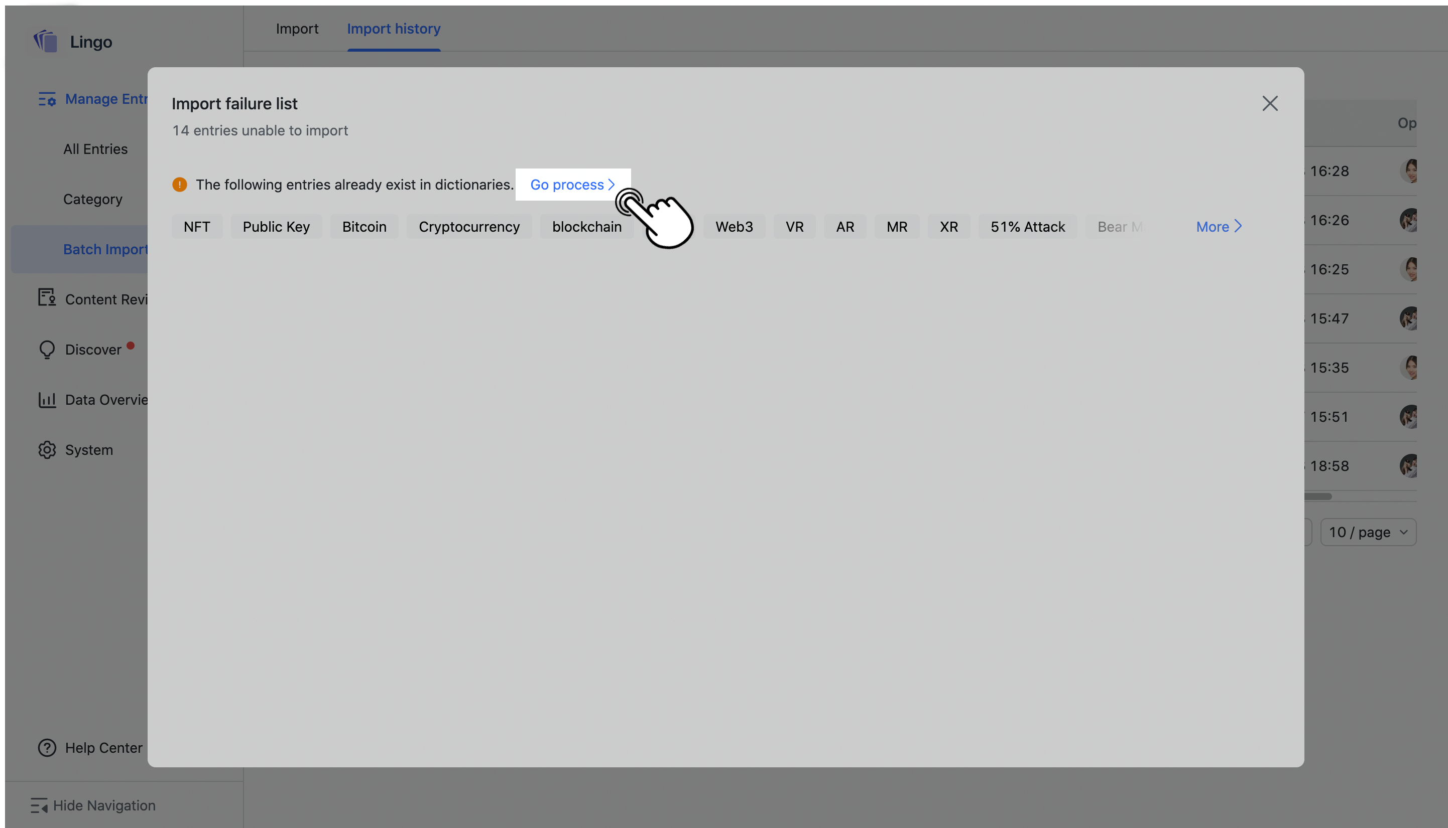 Create and import Lingo entries